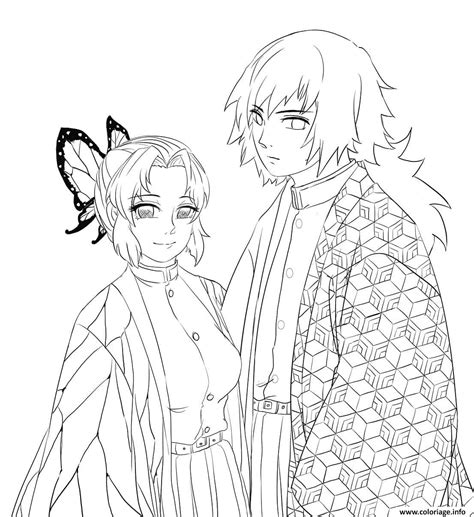 Coloriage Shinobu Kocho And Giyu Tomioka Demon Slayer Dessin Demon