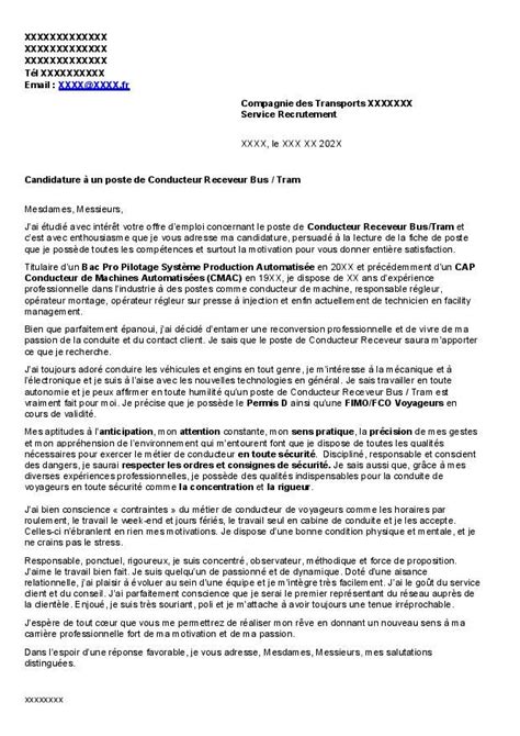 Lettre De Motivation Conducteur Receveur Bus Tram