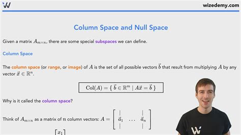 column space and null space range and kernel wize university linear algebra textbook wizeprep