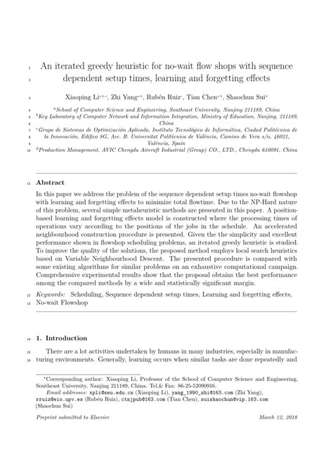 pdf an iterated greedy heuristic for no wait flow shops with sequence dependent setup times