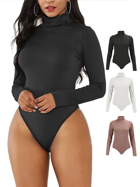 Gustave Women Long Sleeve Turtle Neck Bodysuit Jumpsuit Sexy Casual
