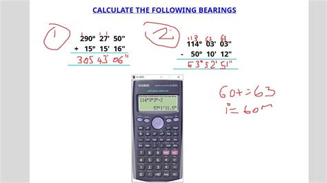 how to add and subtract bearing values in degrees minutes and seconds youtube