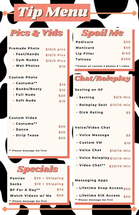 Price List Onlyfans Menu Template