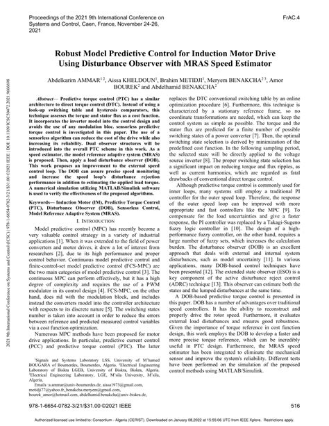 pdf robust model predictive control for induction motor drive using disturbance observer with