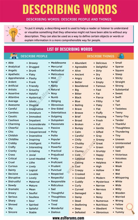 Describing Words List Of Useful Words To Describe People And
