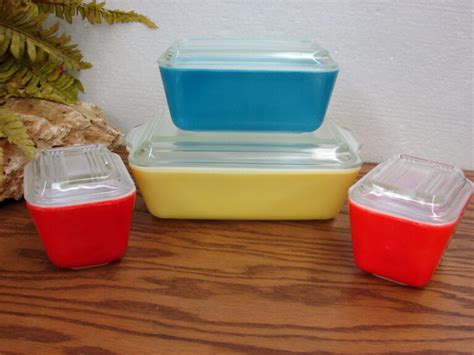 Vintage PYREX Primary Color Rectangular Refrigerator Dish Red Yellow