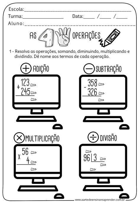 Atividade Pronta As Quatro Operações Matemáticas A Arte de Ensinar e