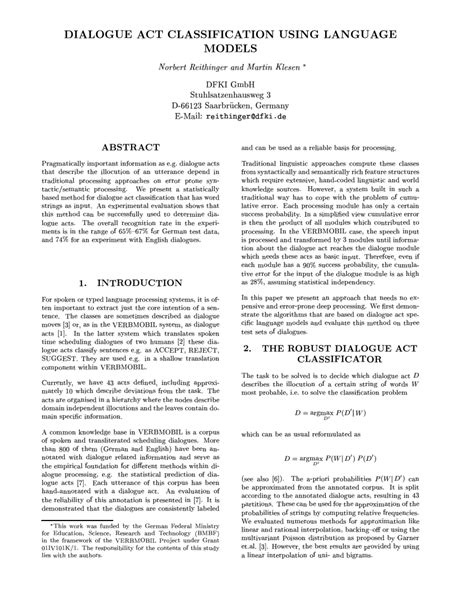 pdf dialogue act classification using language models
