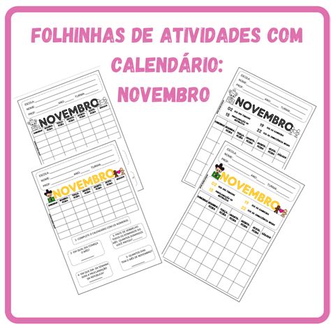 Folhinhas De Atividades Calend Rio Novembro Prof Amanda Ramalho