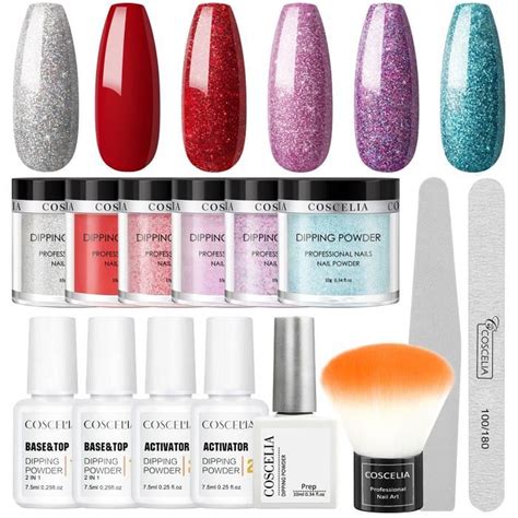 Dipping Poudre Kit COSCELIA 6 Couleurs Essential Liquide Top Base Coat