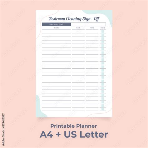 Bathroom Cleaning Log Sheet Template