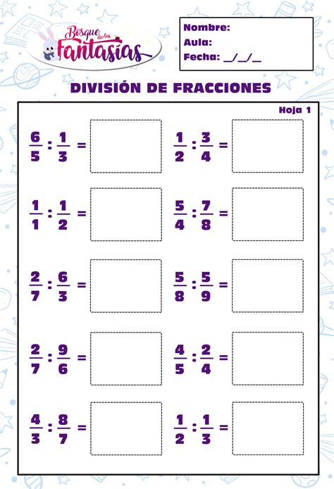 Divisi N De Fracciones Ejercicios Para Ni Os