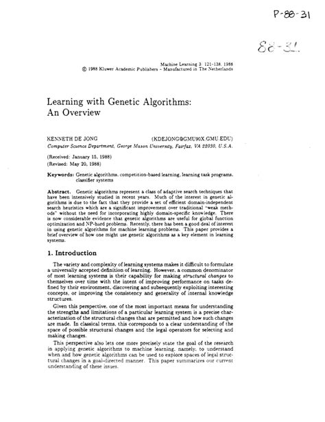 pdf learning with genetic algorithms an overview