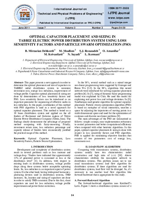 pdf optimal capacitor placement and sizing in tabriz electric power distribution system using