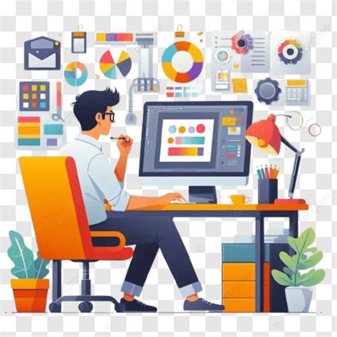 Um Homem Designer Trabalha Em Design Vetorial De Computador PNG