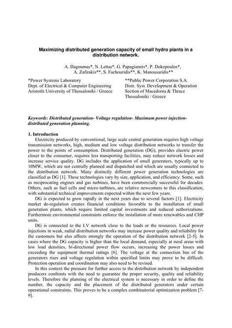 pdf maximizing distributed generation capacity of small hydro plants in a distribution network