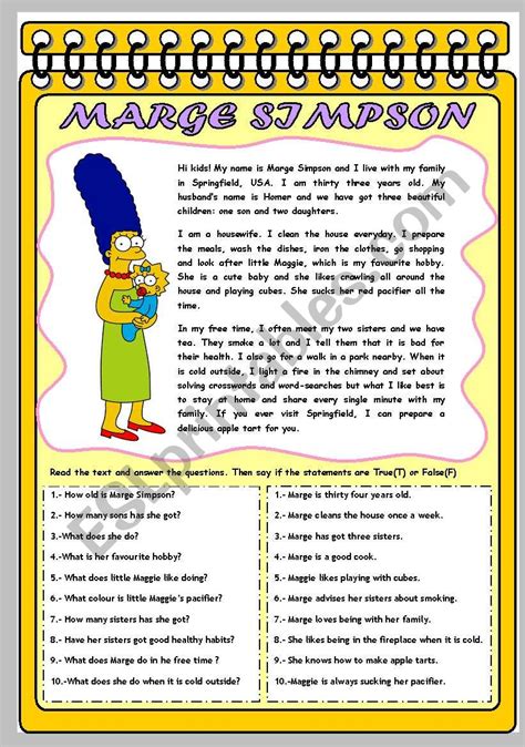 MARGE SIMPSON HER PROFILE ESL Worksheet By JUANBEGI
