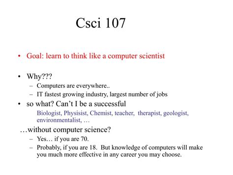 PPT CSci 107 Introduction To Computer Science PowerPoint Presentation