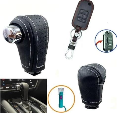 Kit Revestimento Couro Capa Manopla Câmbio Automático e Chaveiro Honda
