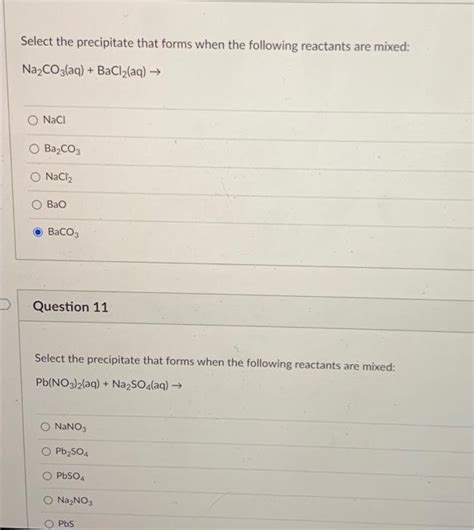 Solved Select The Precipitate That Forms When The Following Chegg