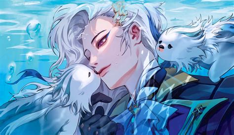 Neuvillette And Leisurely Otter Genshin Impact Drawn By Riotsuji