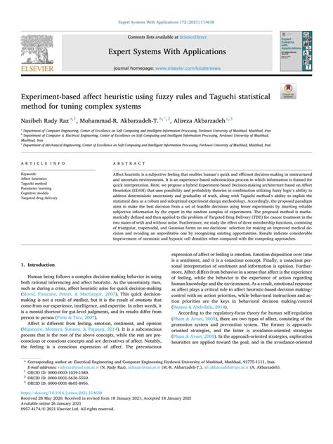 pdf experiment based affect heuristic using fuzzy rules and taguchi statistical method for