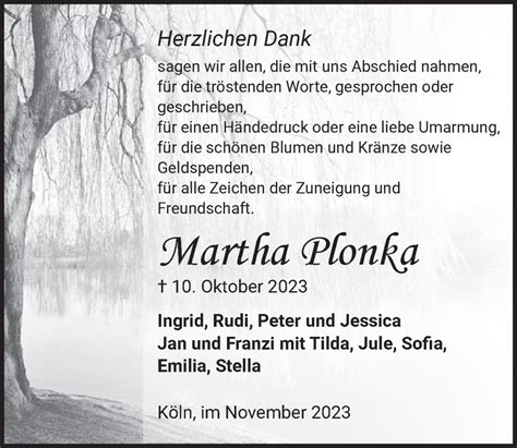 Traueranzeigen Von Martha Plonka WirTrauern