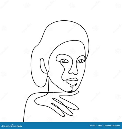 Dibujo Lineal Continuo Del Extracto De La Cara De La Muchacha
