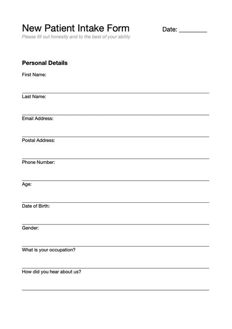 New Patient Intake Forms Printable