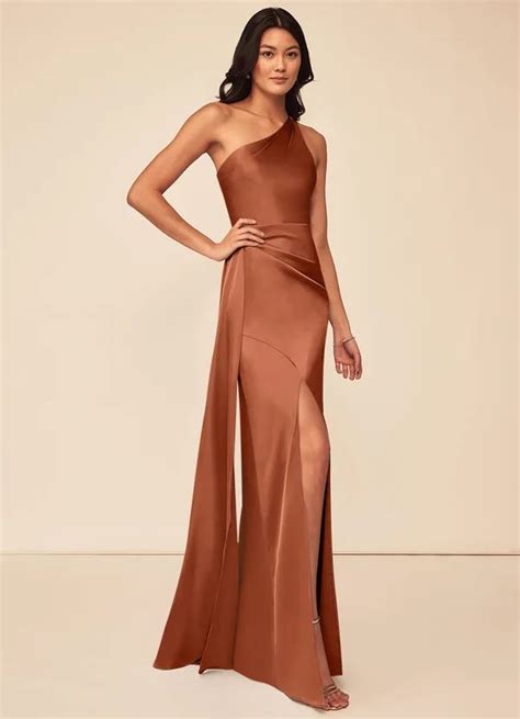 Azazie Maron Stretch Satin Dress Bridesmaid Dresses Azazie Rust