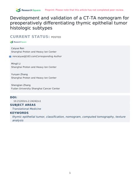 pdf development and validation of a ct ta nomogram for preoperatively differentiating thymic
