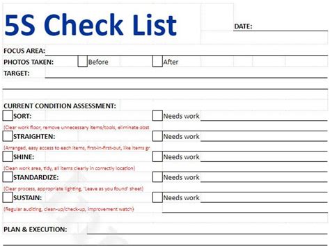 5S Checklist 5S LEAN Six Sigma Checklist Workplace Organization