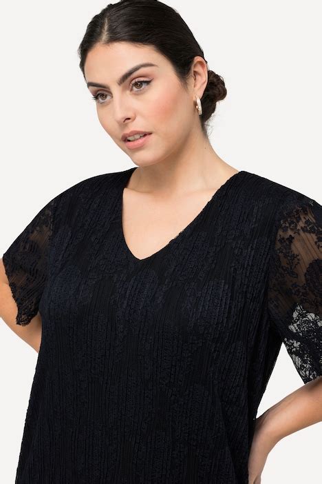 Robe Midi En Dentelle Style Tunique Avec D Collet En V Et Manches