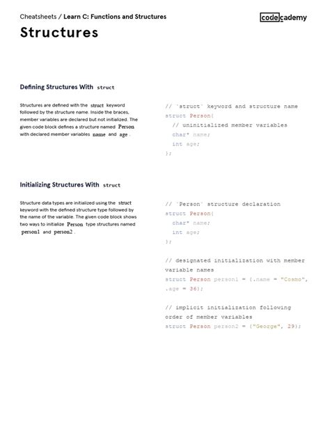 learn c functions and structures structures cheatsheet codecademy download free pdf