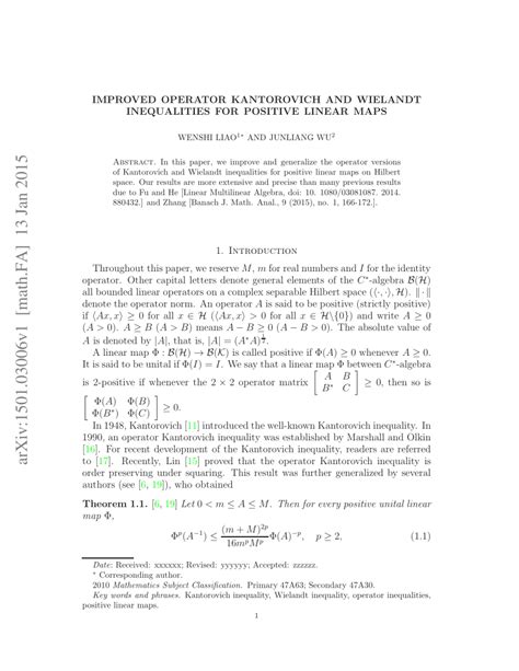 pdf improved operator kantorovich and wielandt inequalities for positive linear maps