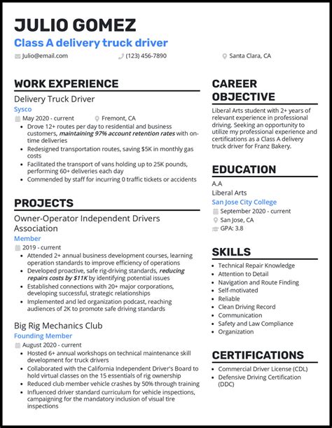 Delivery Truck Driver Resume Examples Working In