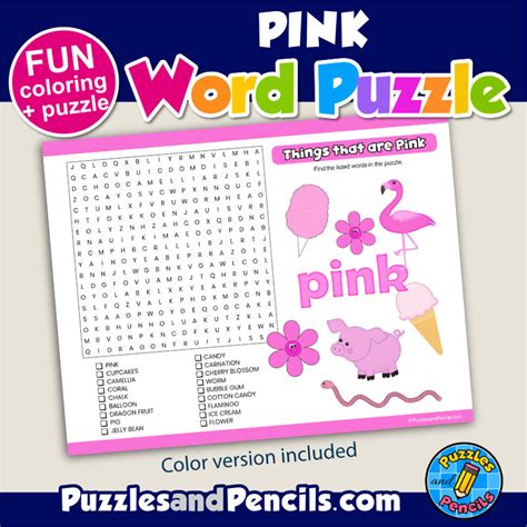 Things That Are Pink Word Search Puzzle And Coloring Color Wordsearch