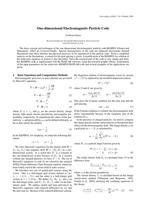 pdf one dimensional electromagnetic particle code