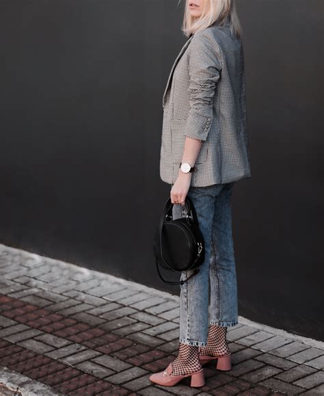 Blazer Xadrez Mom Jeans Meia Arrast O Mules Plaid Blazer Mom