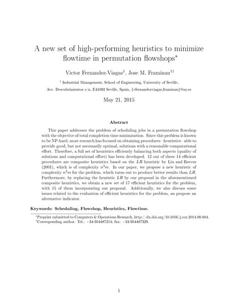 pdf a new set of high performing heuristics to minimise flowtime in permutation flowshops
