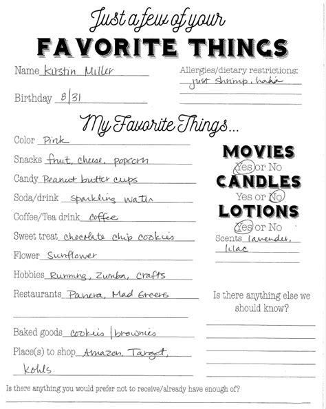 Favorite Things Questionnaire Employee