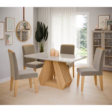 Conjunto Sala De Jantar Mesa Gata X Cm Tampo Vidro Mdf