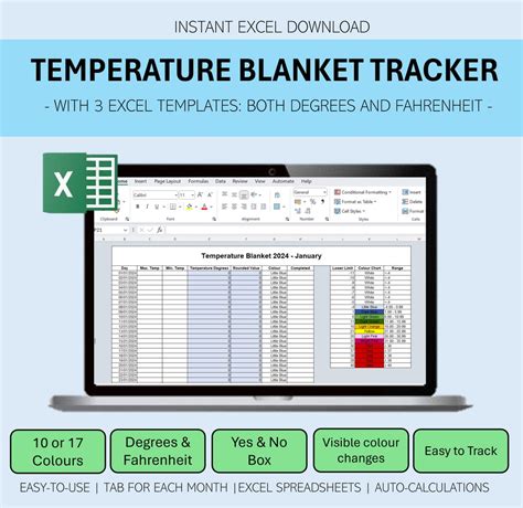 Temperature Blanket Tracker Excel Spreadsheet Etsy