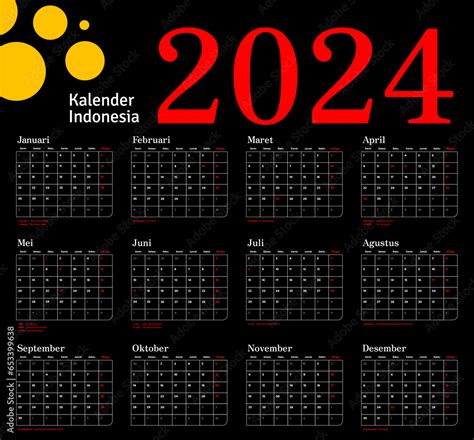 Indonesian Calendar Template Vector Simple Minimal Design