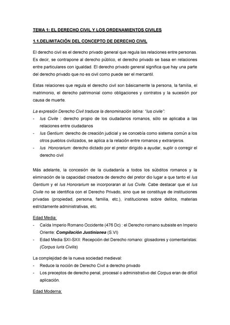 TEMA 1 EL DERECHO CIVIL Y LOS ORDENAMIENTOS CIVILES Es Decir Se