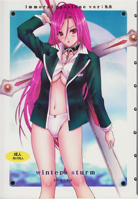 Rule 34 Akashiya Moka Blush Breasts Chains Collar Cross Female Long Hair Navel Pink Hair Red
