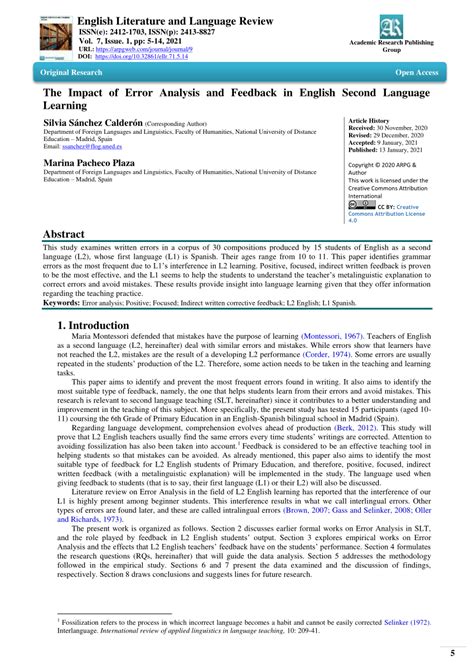 pdf the impact of error analysis and feedback in english second language learning