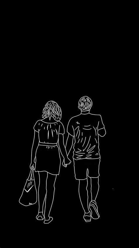Black Line Art Couple Walking Together Couple Walking Together Art