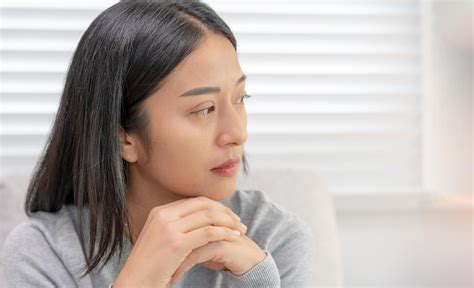 Unhappy Asian Woman Girl Disappointed Sad About Problem In Home Alone