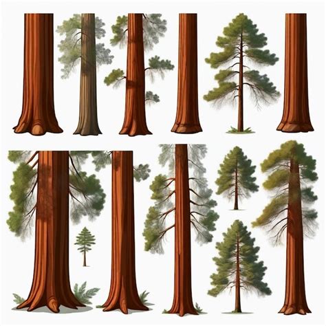 Una colección de árboles con diferentes colores y formas de árboles de